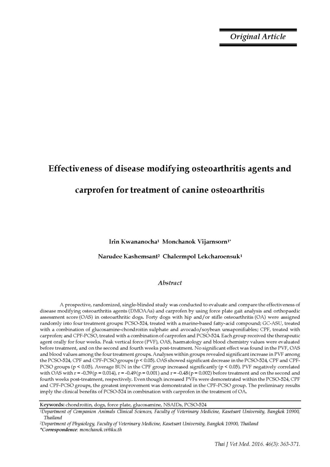 Effectiveness of Disease Modifying Osteoarthritis Agents and Carprofen ...